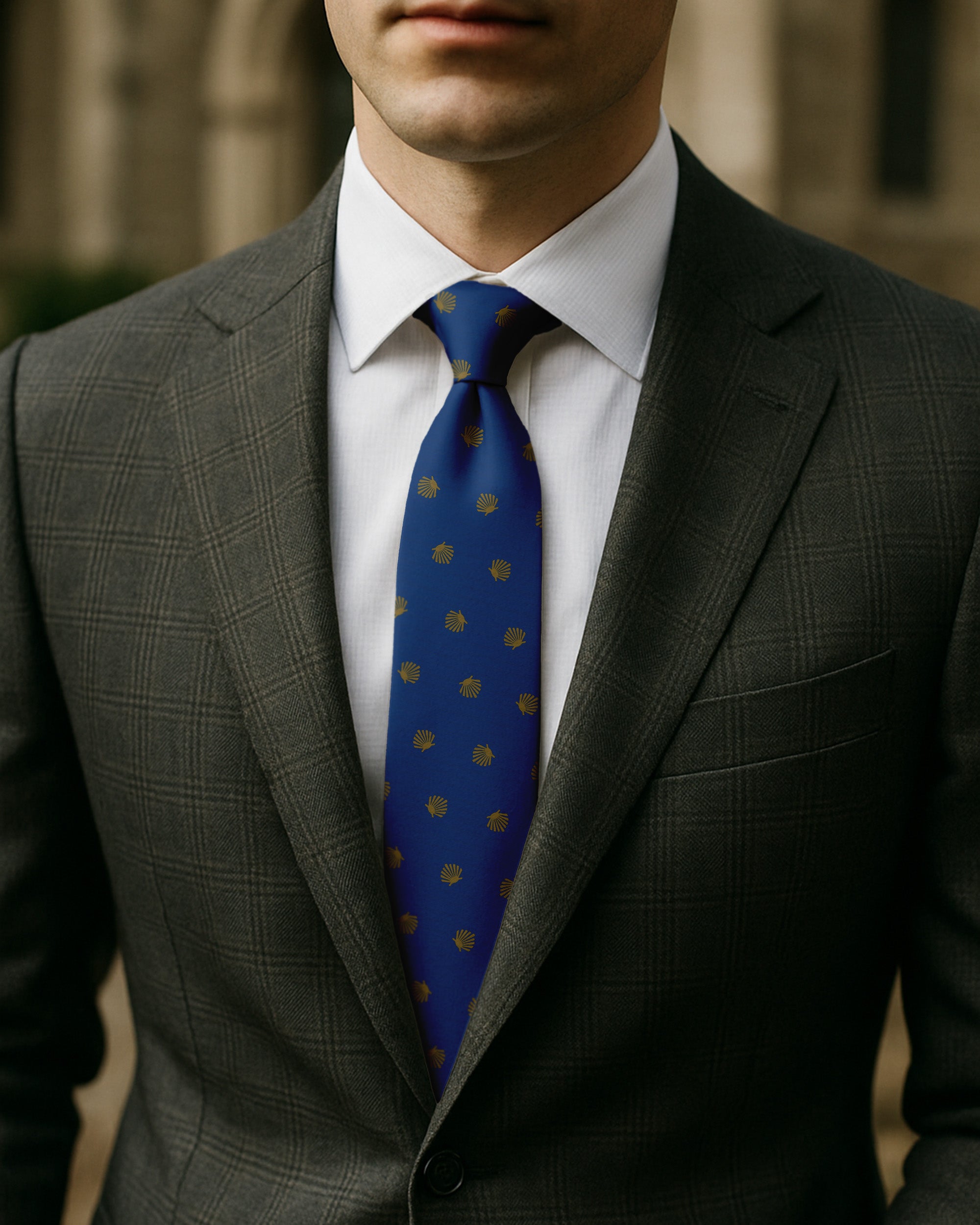 Premium Camino de Santiago Silk Necktie - Blue Scallop Shell Pilgrim ...